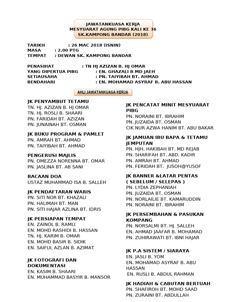 ATURCARA MAJLIS & AJK MAPIBG 18( contoh ajk) | PDF ATURCARA MAJLIS & AJK MAPIBG 18( contoh ajk) | PDF