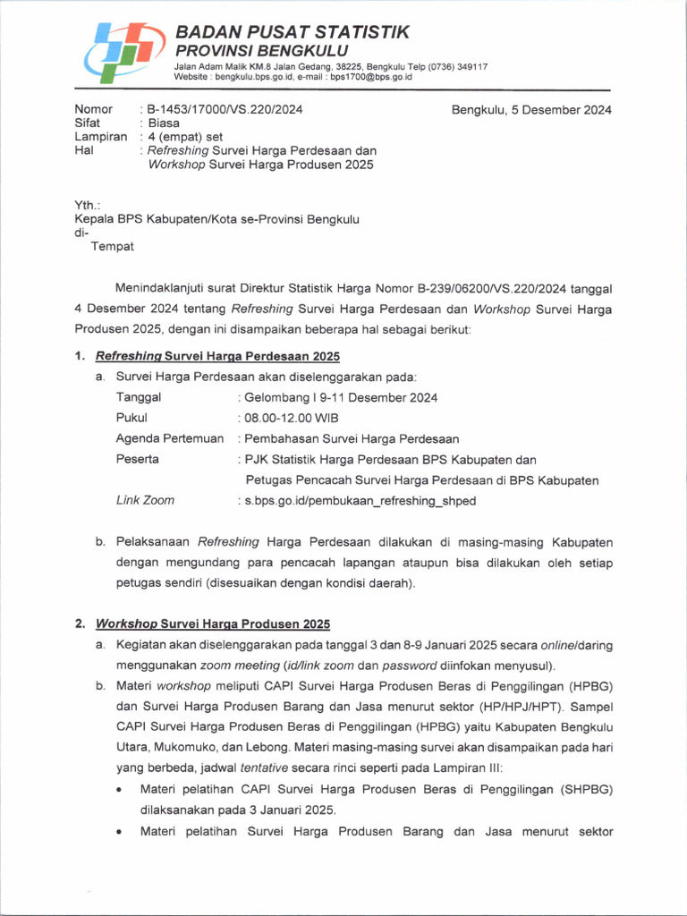 B-1453 Refreshing Survei Harga Perdesaan Dan Workshop Survei Harga Produsen 2025 | PDF