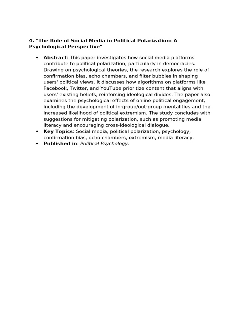 The Role of Social Media in Political Polarization: A Psychological ...