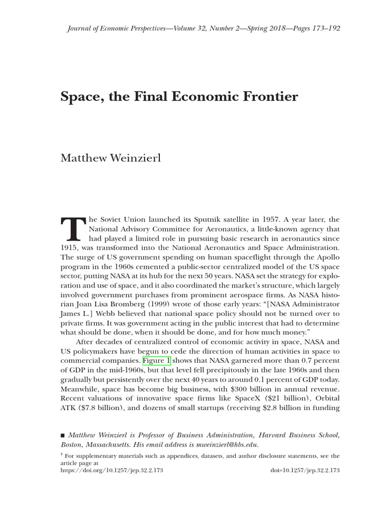 Weinzierl 2018 Space The Final Economic Frontier | PDF | Nasa | Space ...