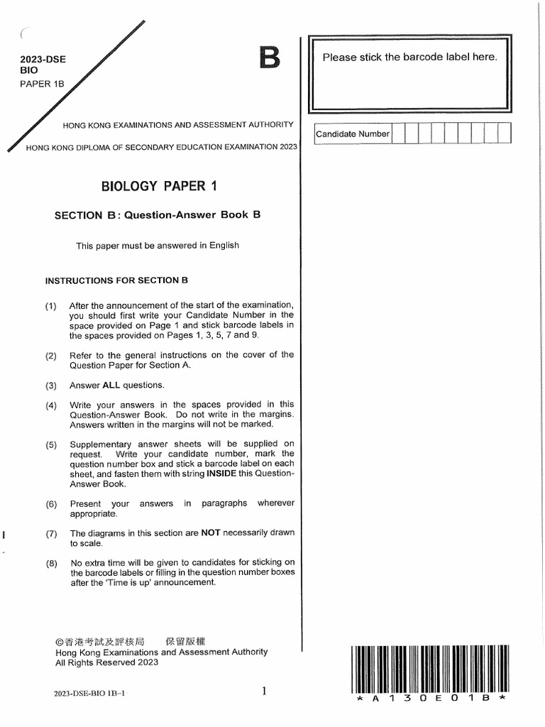 2023 Dse Bio 1B | PDF