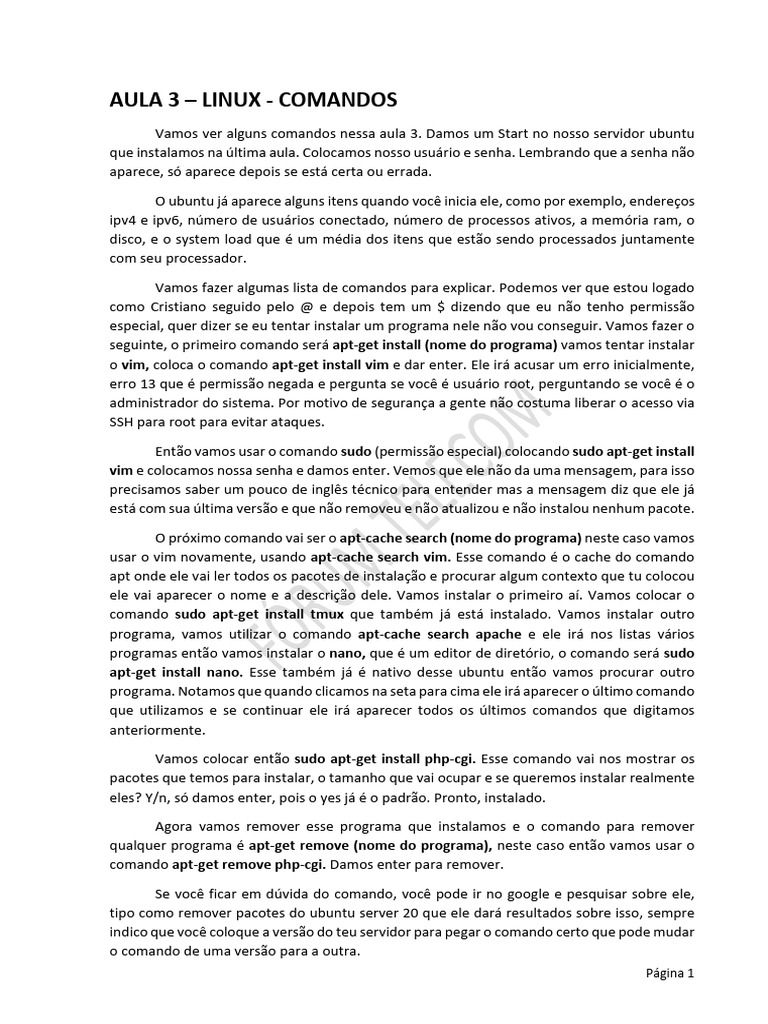 Aula 3 - Linux - Comandos | PDF | Diretório (informática) | Linux
