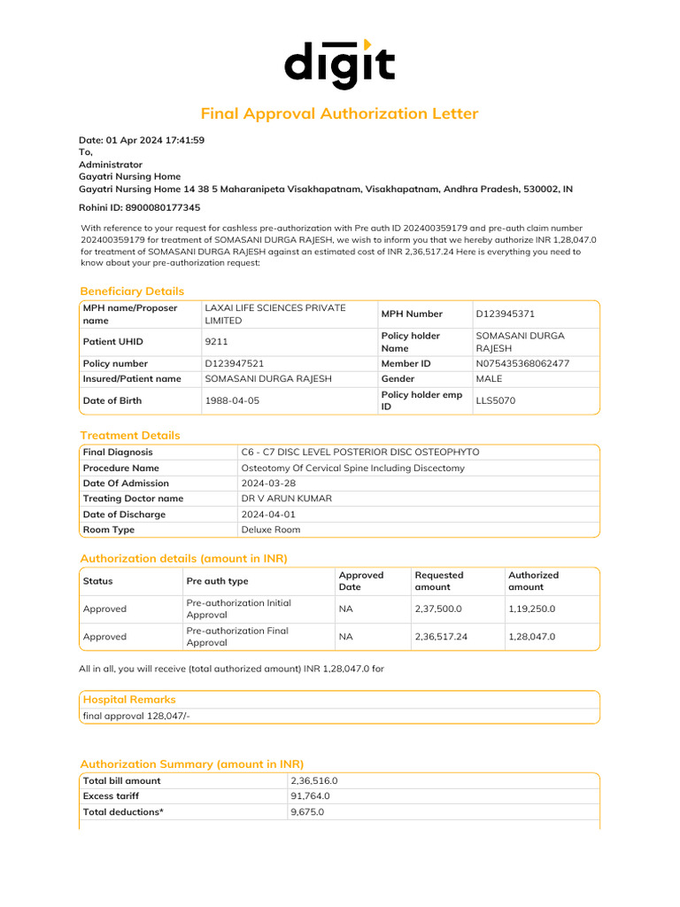 Final Insurance Approval for Surgery | PDF | Insurance