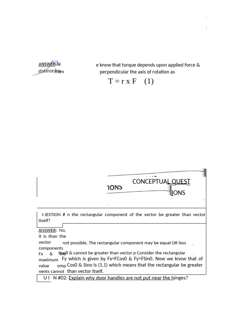 Conceptual Questions CHP 4 To 9 | PDF | Torque | Force