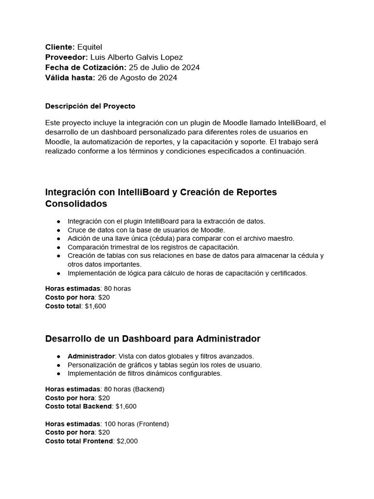 Cotizacion Equitel para Implementación en Moodle Opcion 2 | PDF ...
