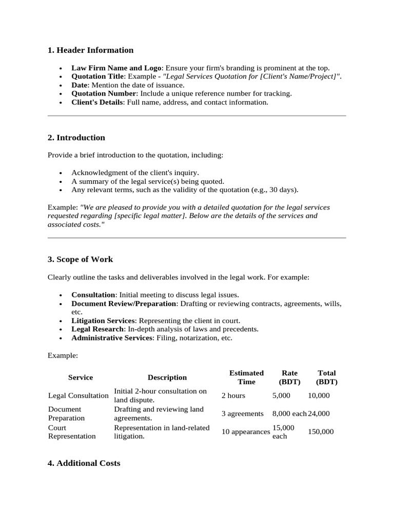 Legal Services Quotation Template | PDF | Lawsuit | Common Law