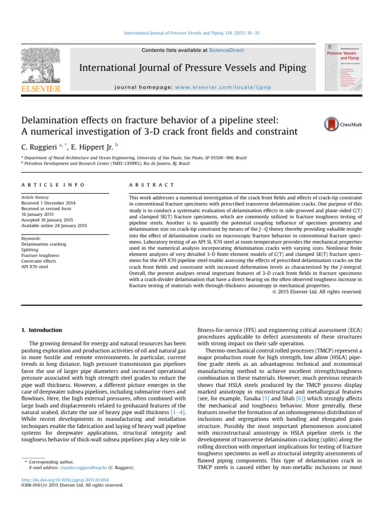 Delamination Effects On Fracture Behavior of A Pip - 2015 - International Journa | PDF ...