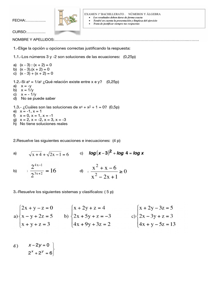 CONTROL Ã LGEBRA | PDF