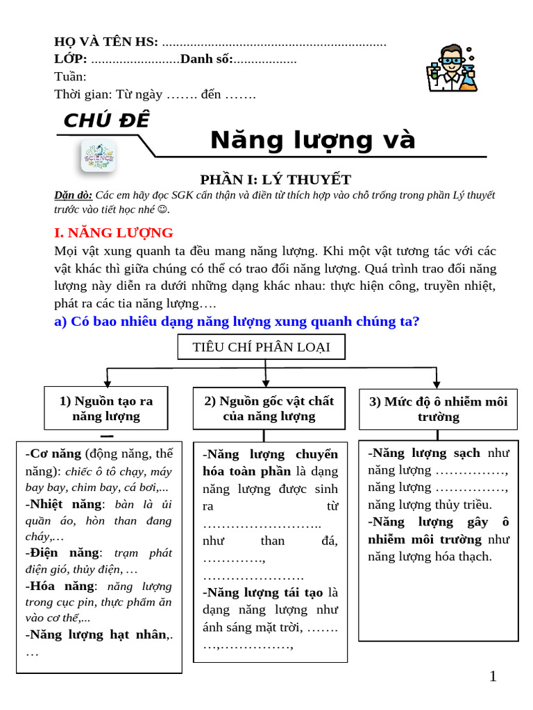 MẪU PHIẾU HỌC TẬP KHTN 6 | PDF