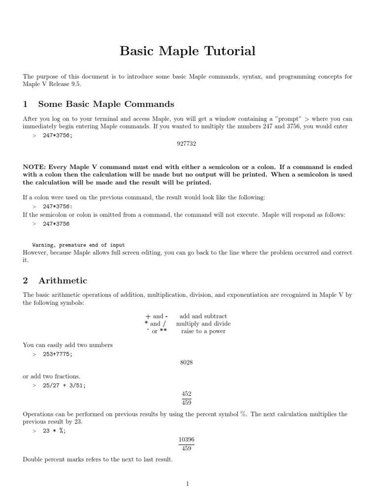 Intro Maple | PDF | Function (Mathematics) | Arithmetic