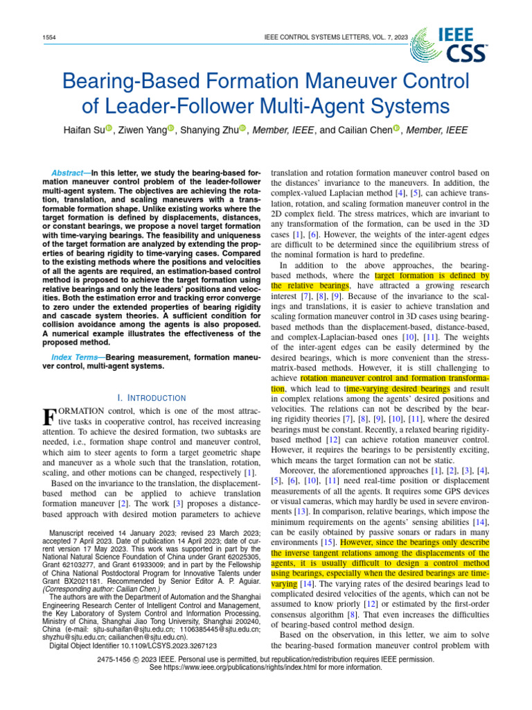 Bearing-Based Formation Maneuver Control of Leader-Follower Multi-Agent Systems | PDF ...