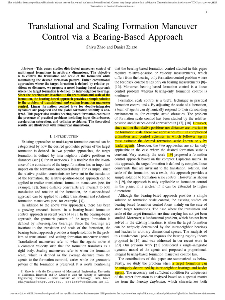 Translational and Scaling Formation Maneuver | PDF | Matrix ...