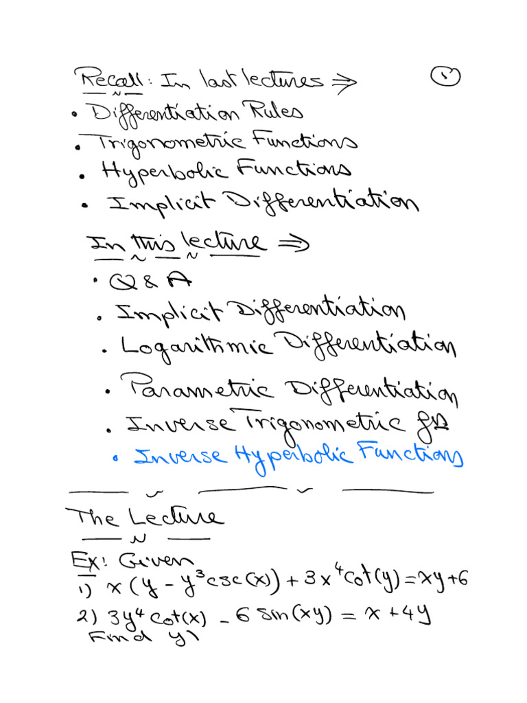 Handwritten Notes On LOG-PARA - Differentiation-Inverse TRIG Functions ...