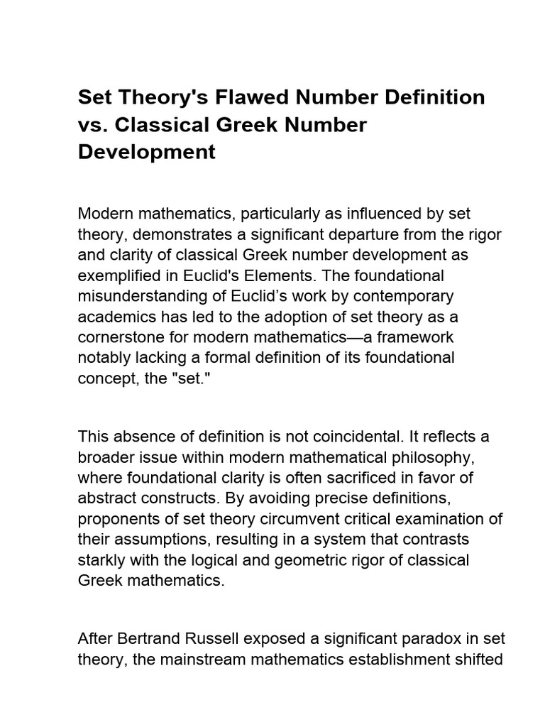 Set Theory Number Definition Vs Ancient Greeks Definition | PDF | Axiom | Empty Set