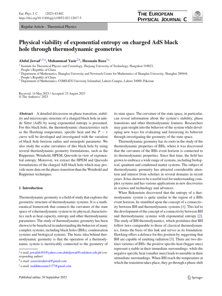 Physical Viability of Exponential Entropy On Charg | PDF | Entropy ...