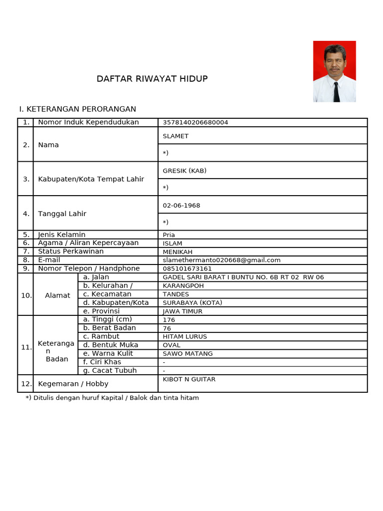 Contoh DRH Perorangan Slamet | PDF