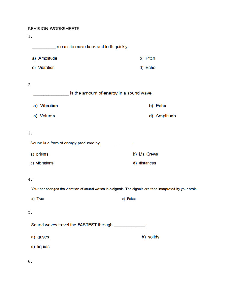 Revision Worksheet | PDF