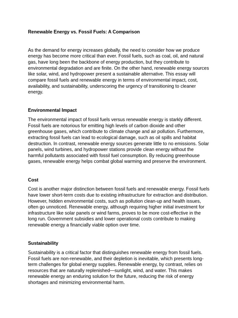 Renewable Energy Vs Fossil Fuel | PDF | Renewable Energy | Fossil Fuels