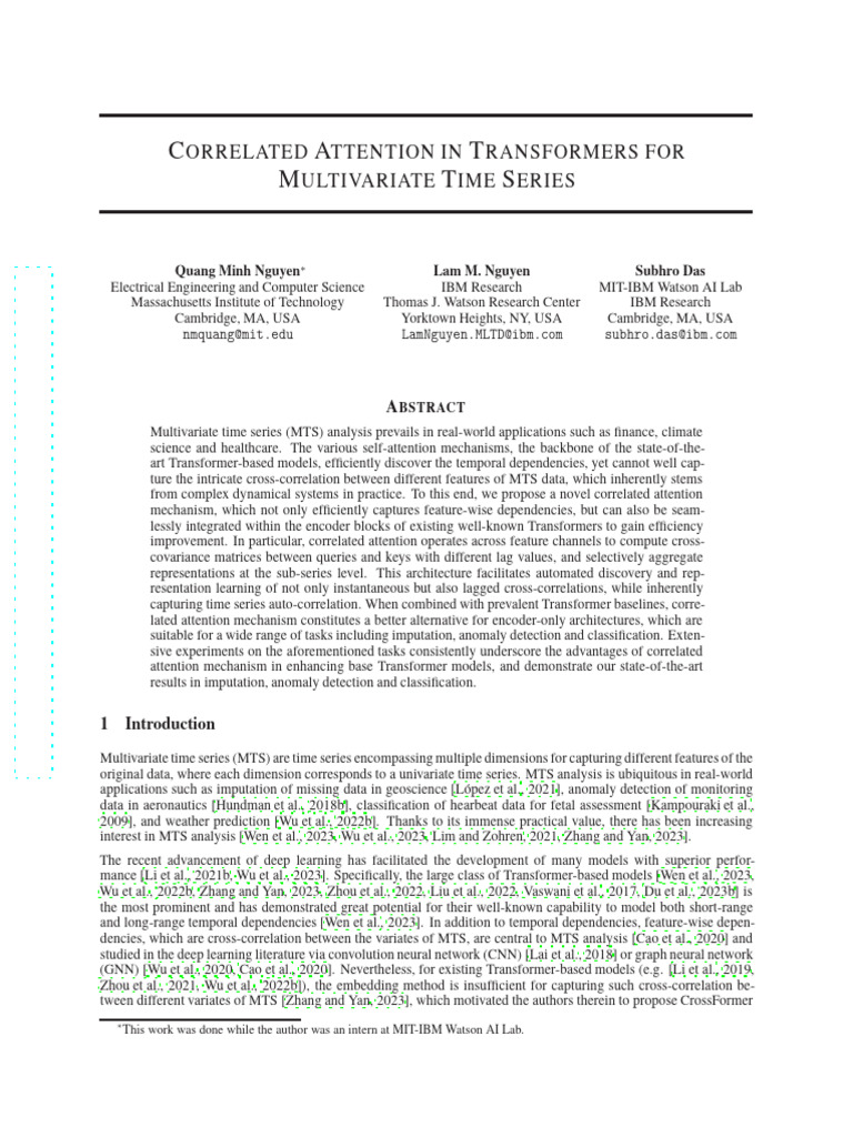 Correlated Attention Based Transformer For Multivariate Time Series