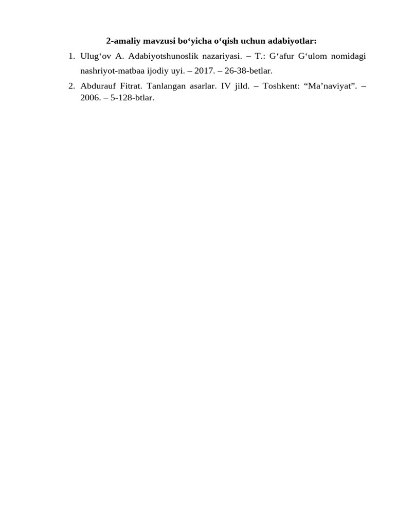 2-amaliy Adabiyotlar | PDF