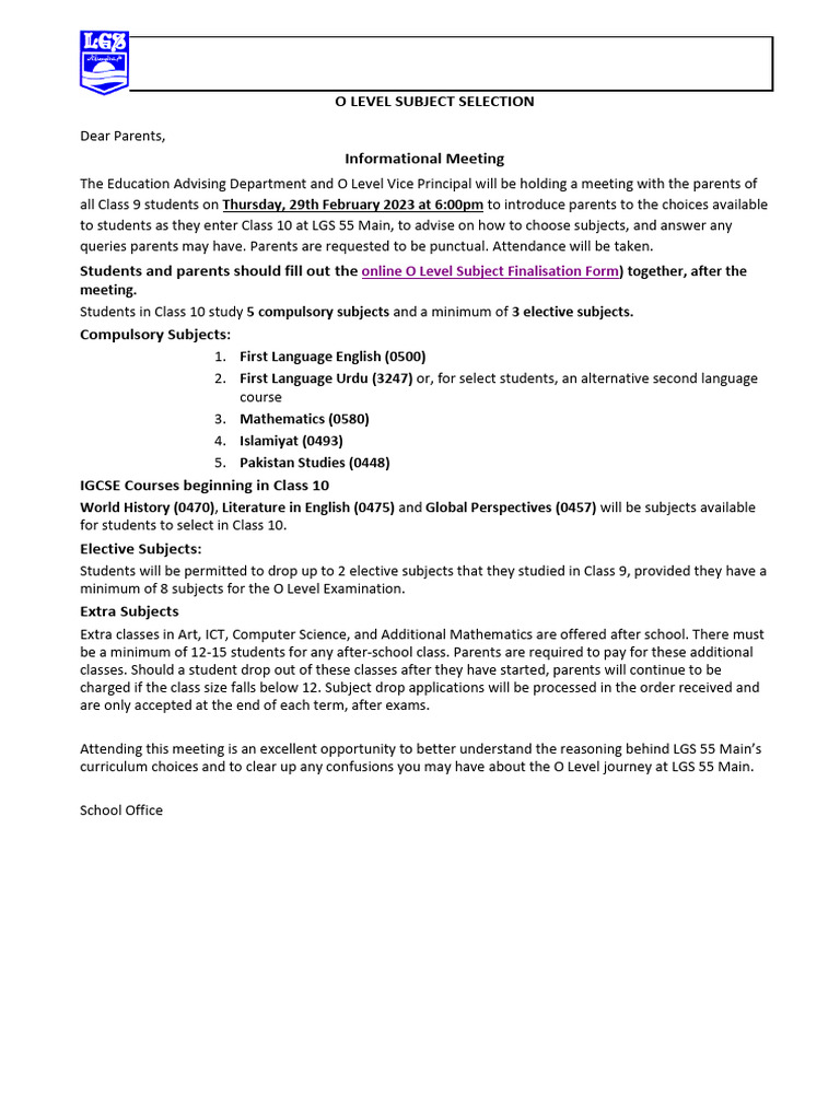 Subject Finalisation Notice 2023-24 OL2026 | PDF