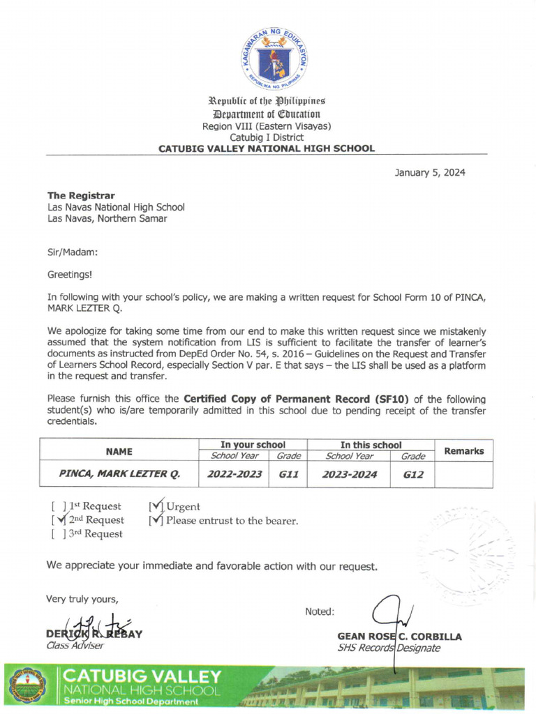 Request For SF10 | PDF