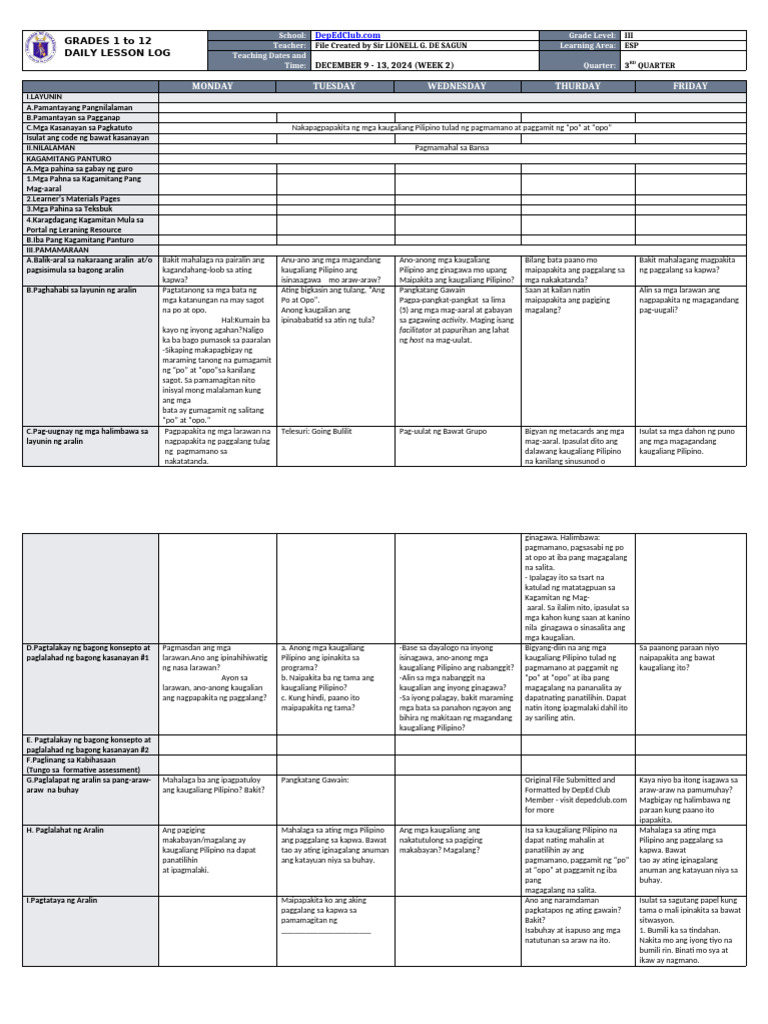 DLL - Esp 3 - Q3 - W2 | PDF