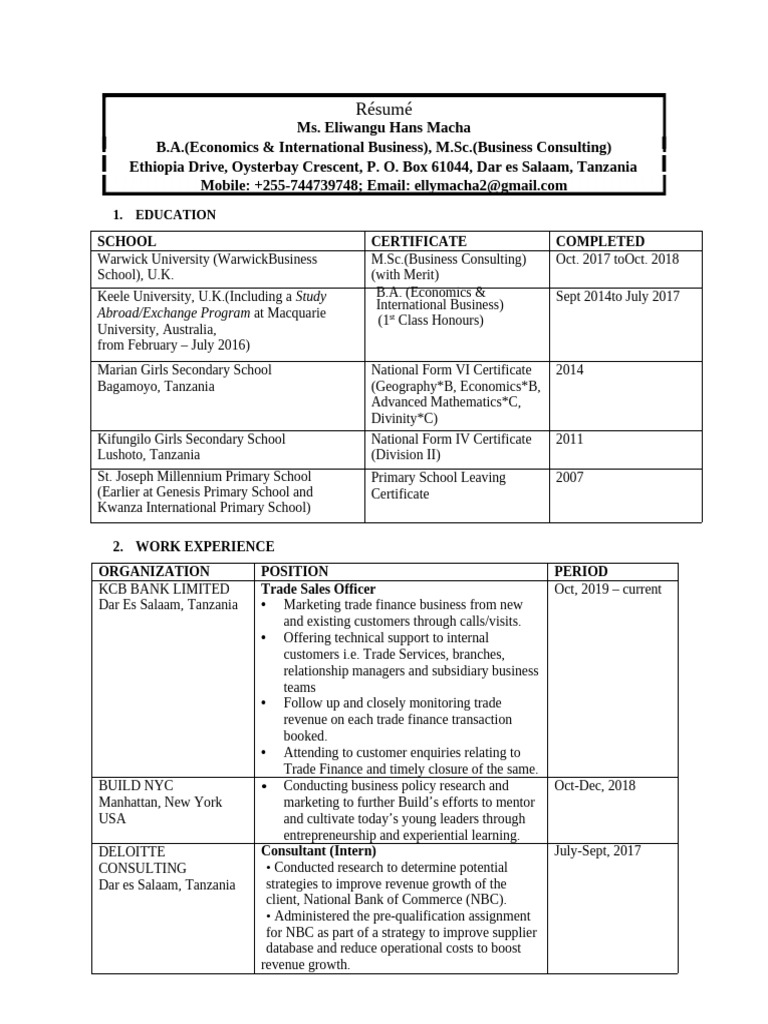 Eliwangu Hans Macha CV | PDF | Tanzania