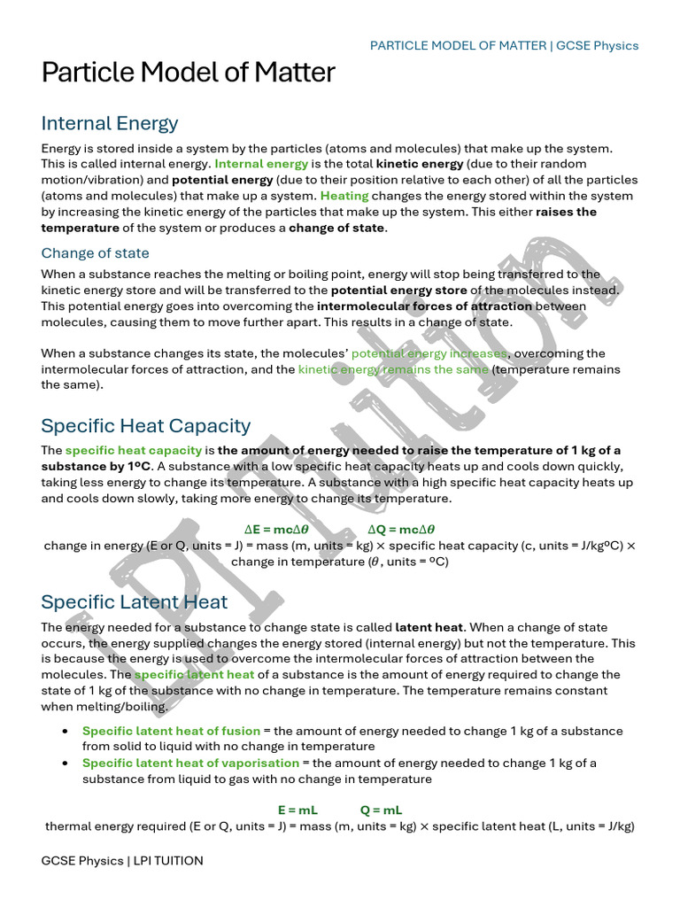 Summary - Particle Model of Matter (3) | PDF | Gases | Heat