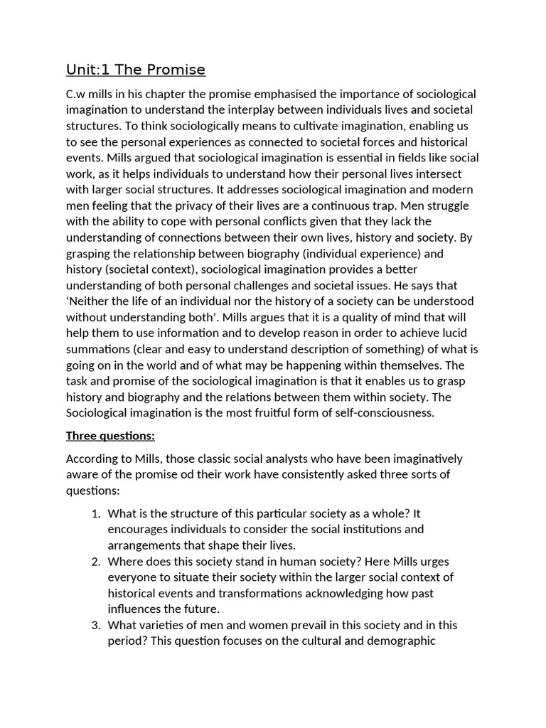 Unit 1 Sociological Imagination | PDF | Society | Behavioural Sciences