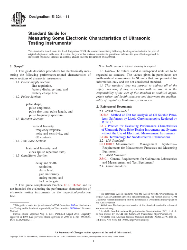 Astm E1324 Ut Electronic Characteristics | PDF | Amplitude | Electromagnetism