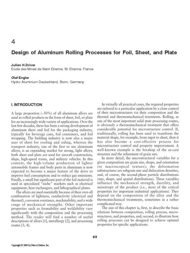 Design of Aluminum Rolling Processes For Foil, Sheet, and Plate | PDF ...