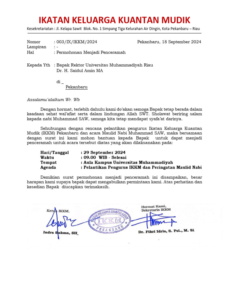 Surat Permohonan Jadi Penceramah | PDF