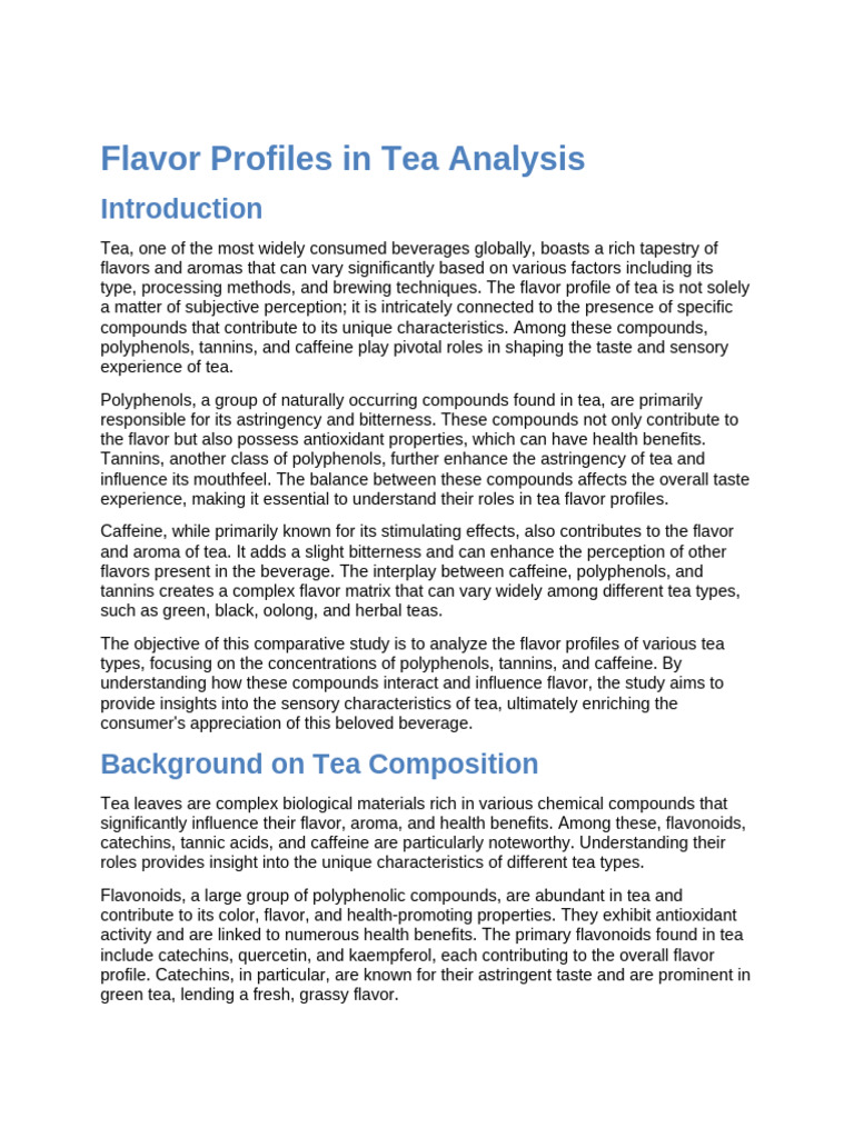 Flavor Profiles in Tea Analysis | PDF | Phenolic Content In Wine | Tea