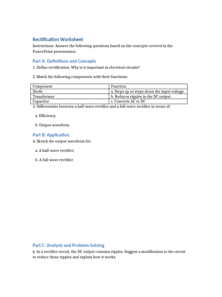 Rectification_Worksheet | PDF