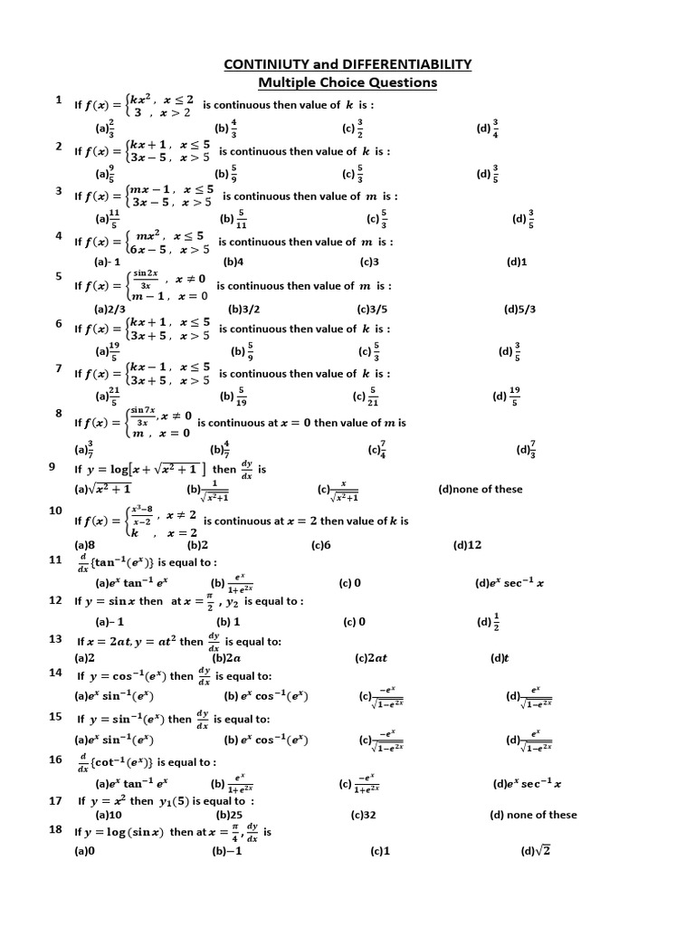 10+2 Continuity & Differentiability | PDF | Function (Mathematics) | Continuous Function