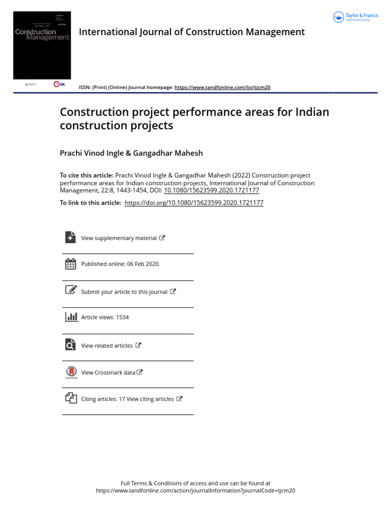 Construction Project Performance Areas For Indian Construction Projects ...