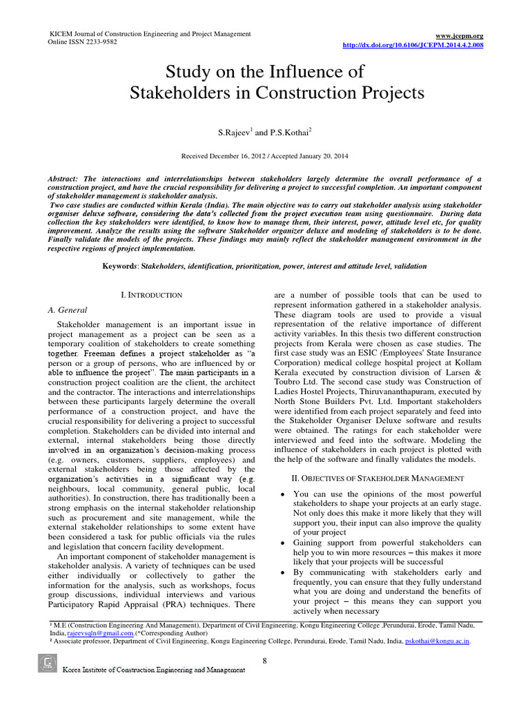Stakeholder Influence in Construction Projects | PDF | Stakeholder ...