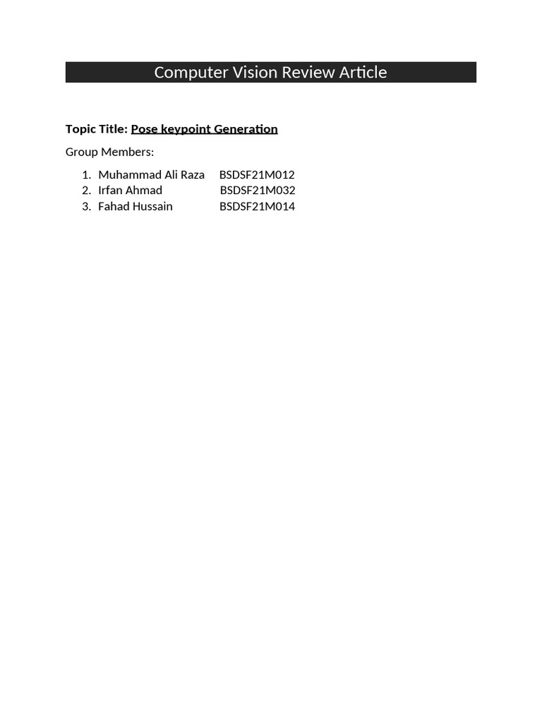 Computer Vision Review Article | PDF