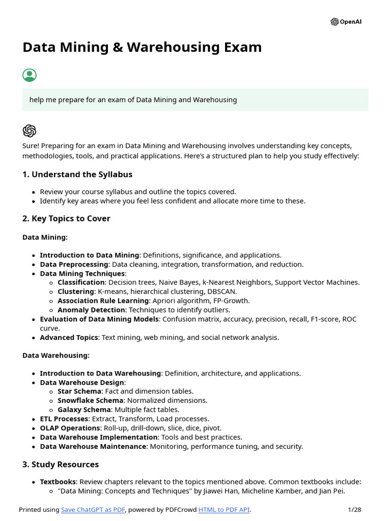 Data Mining & Warehousing Exam | PDF | Support Vector Machine | Cluster Analysis