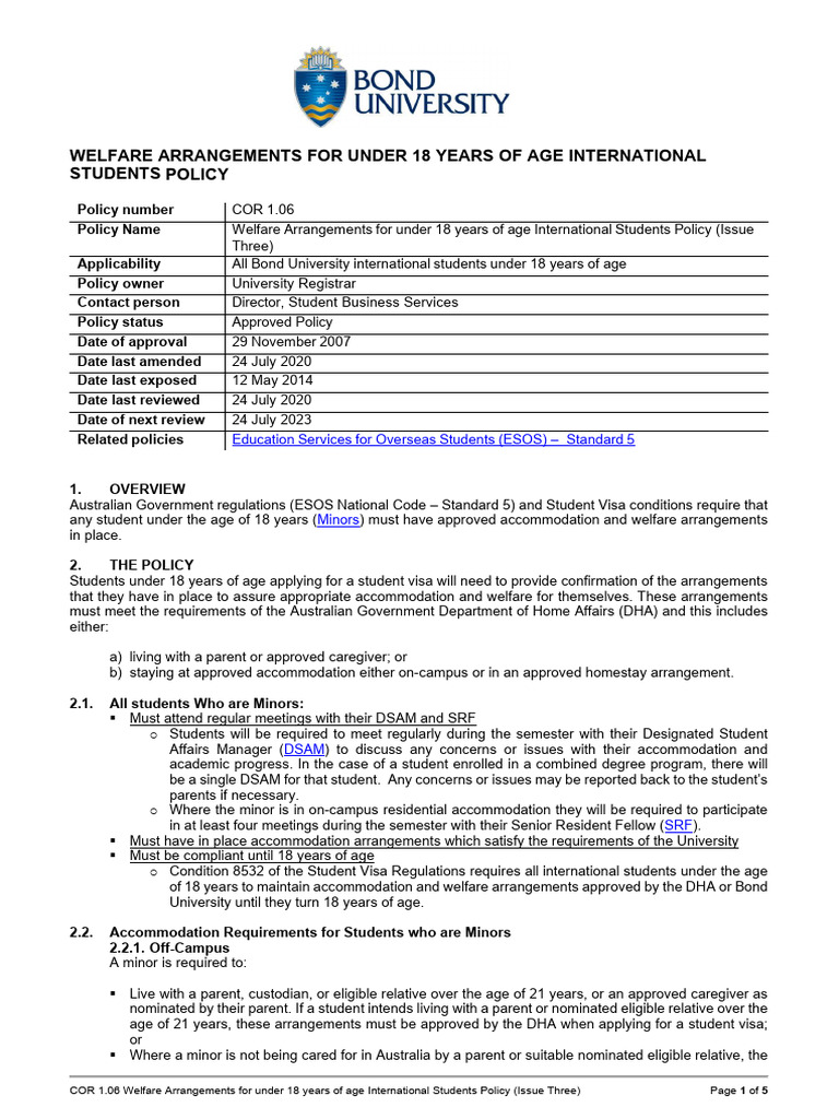 Under 18 Welfare Arrangement Policy and Form | PDF | Legal Guardian