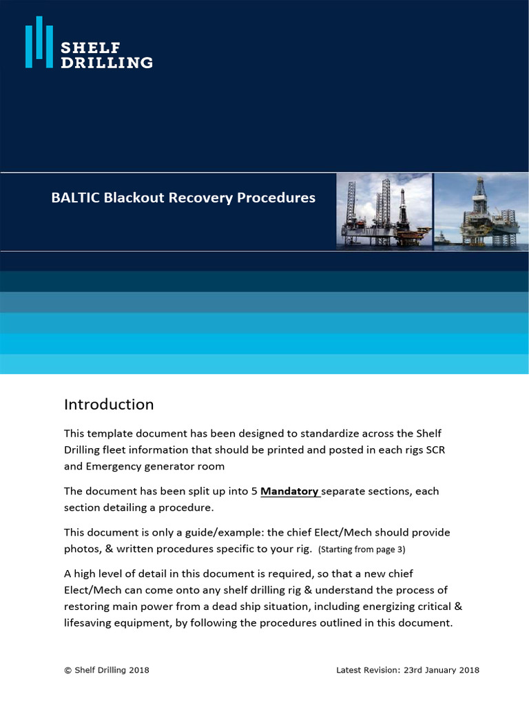 Blackout Recovery Procedure Baltic Jan 2018 | PDF | Electrical ...