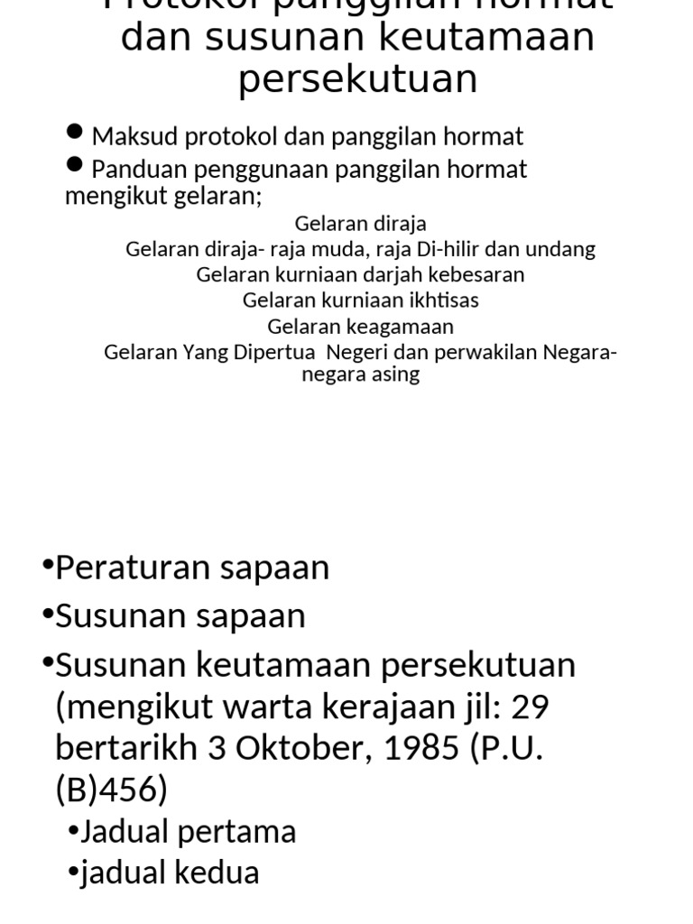 Protokol Panggilan Hormat & Susunan Keutmaan Persekutuan | PDF