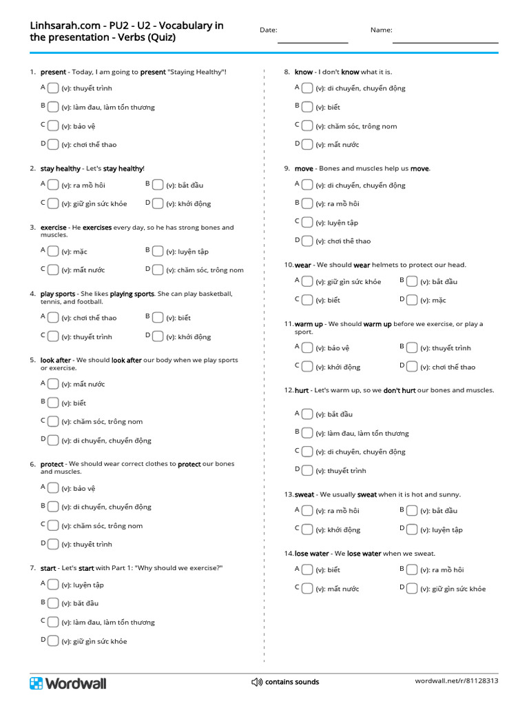 linhsarahcom-pu2-u2-vocabulary-in-the-presentation-verbs-quiz-quiz | PDF