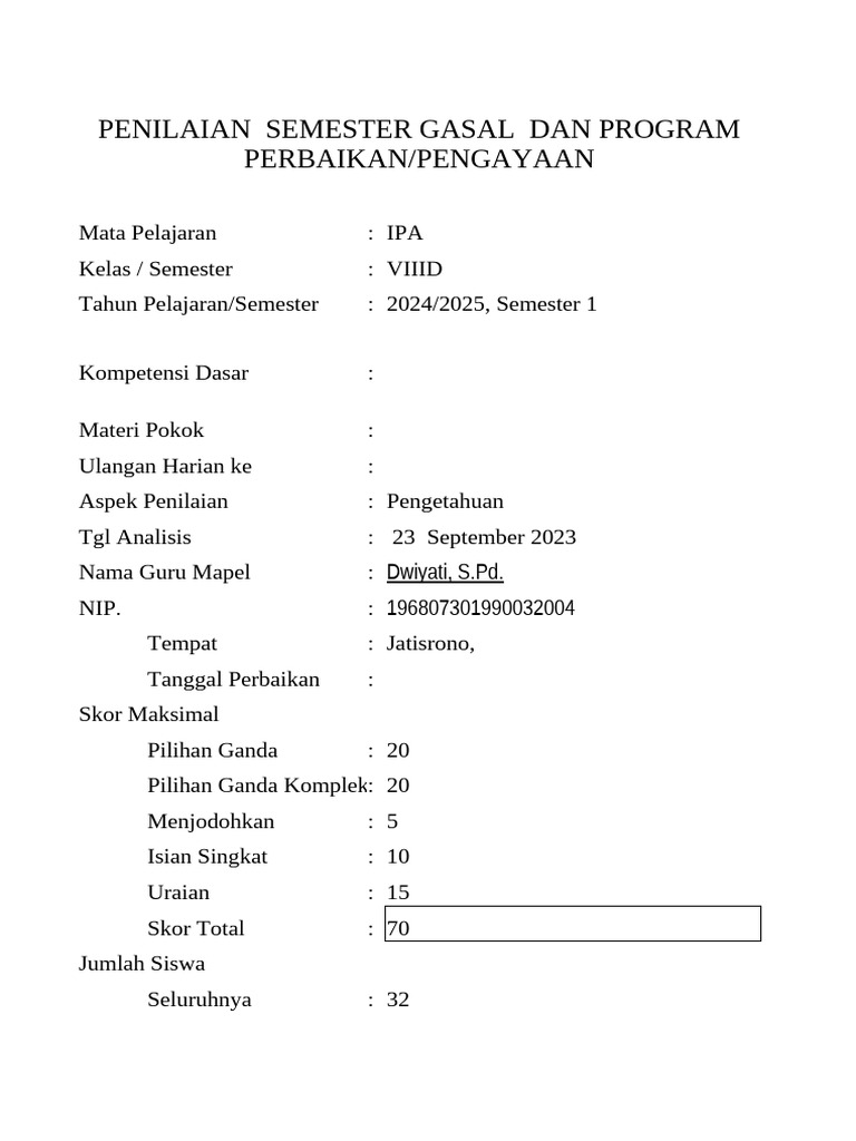 ANalisis PTS Gasal 8D TH. 2024-2025 | PDF