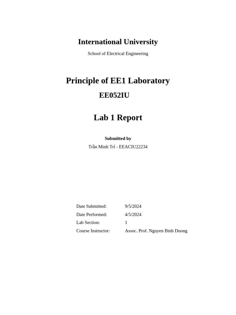 TranMinhTri_EECIU22234_Lab1 | PDF | Resistor | Electrical Engineering
