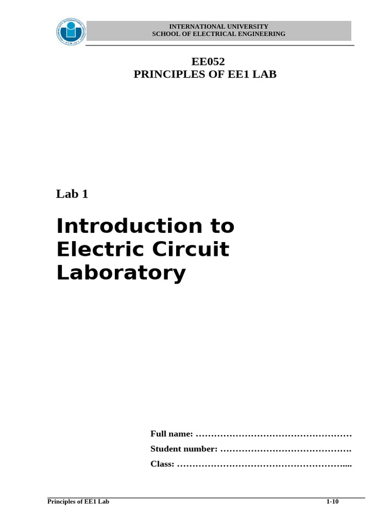 Lab 1 - Intro To Electric Circuit Lab | PDF | Voltage | Electricity