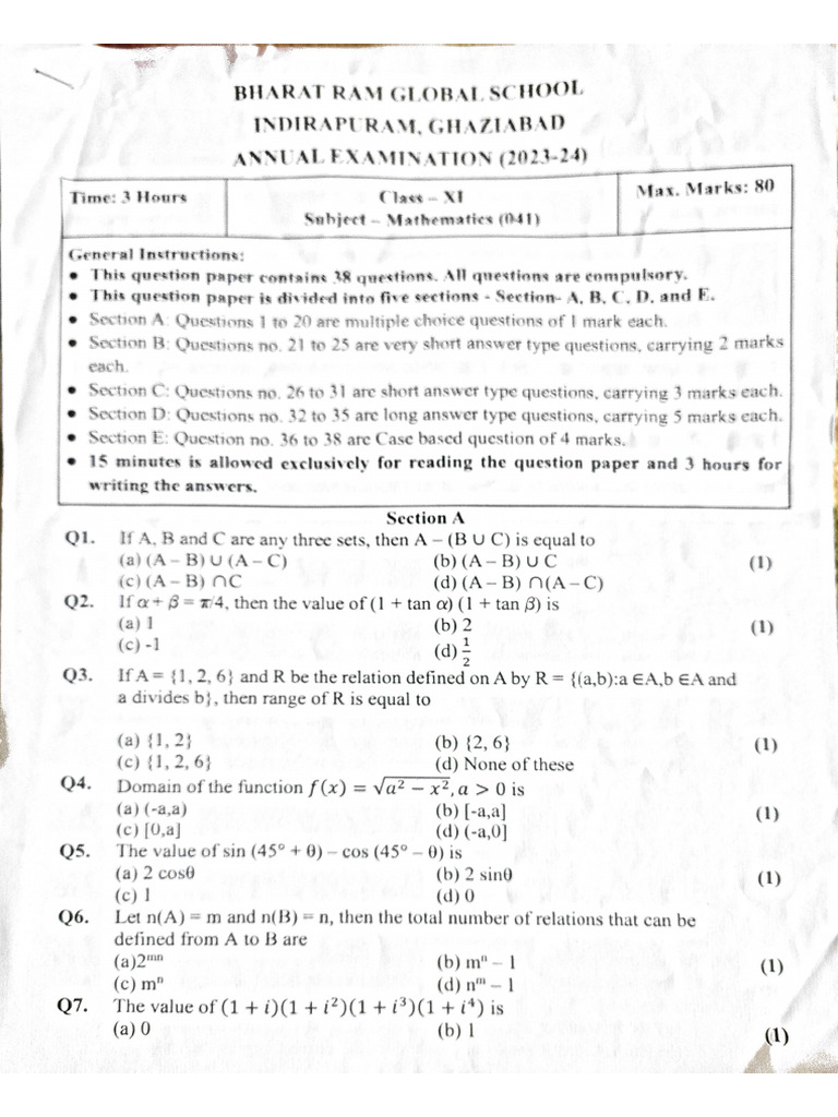 Mathematics Question Paper | PDF