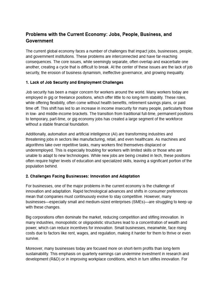 Problems With Current Economy - Job and Business and Gov Only | PDF ...