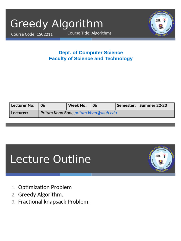 Lecture 6 (Greedy Approach) - Partial - Knapsack | PDF | Mathematical Optimization | Applied ...